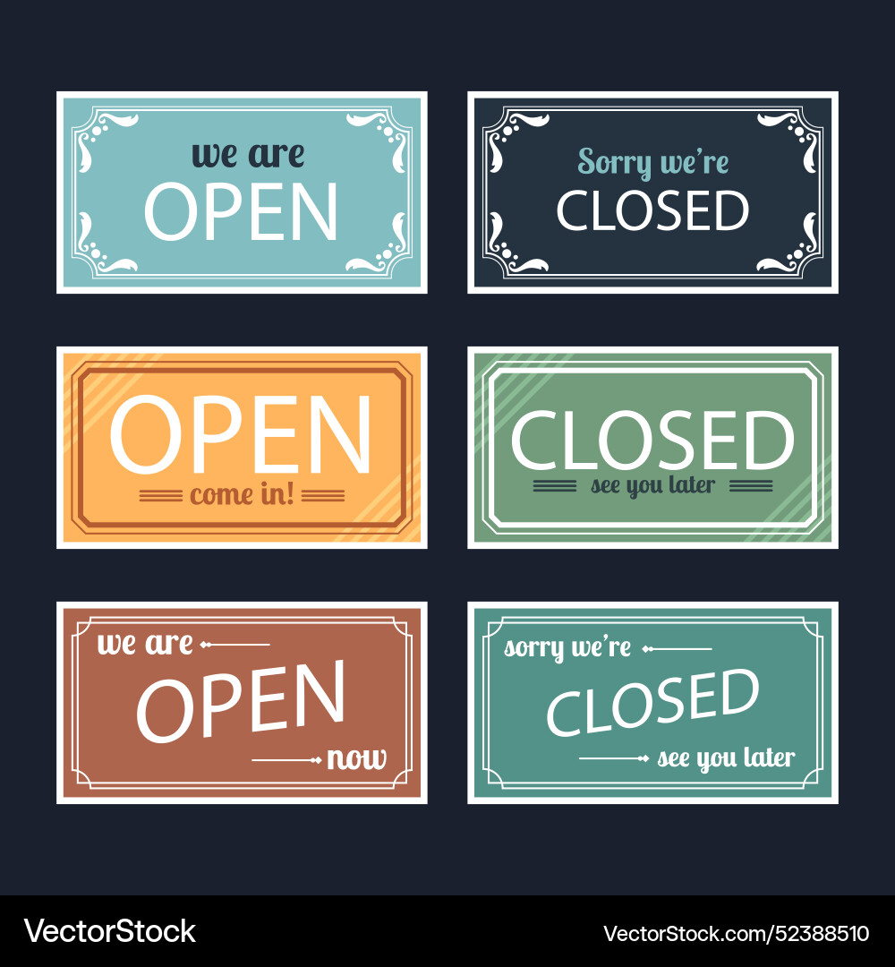 Vintage open and closed signboard collection Vector Image