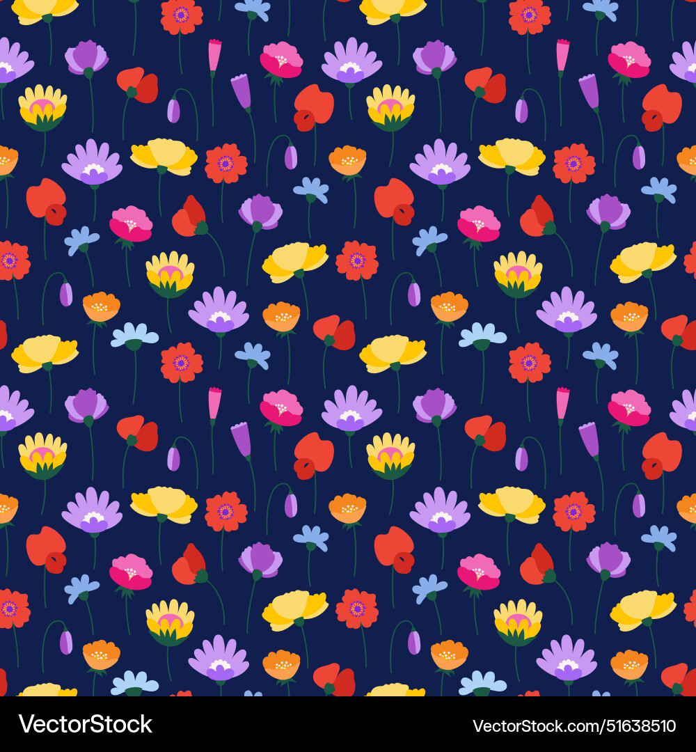 Wildflowers seamless pattern on a dark background Vector Image