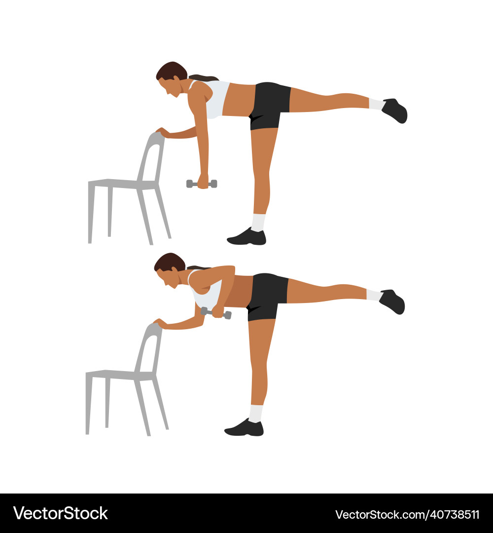 Woman doing single leg dumbbell row exercise Vector Image