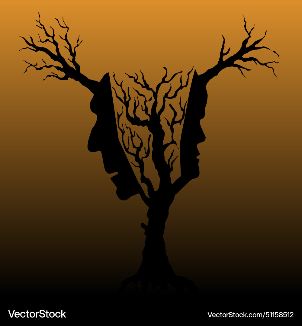 Abstract image of trees silhouettes with faces Vector Image