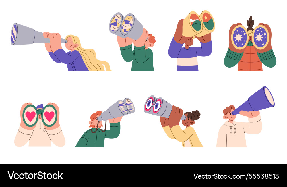 Binoculars look search icon people looking Vector Image