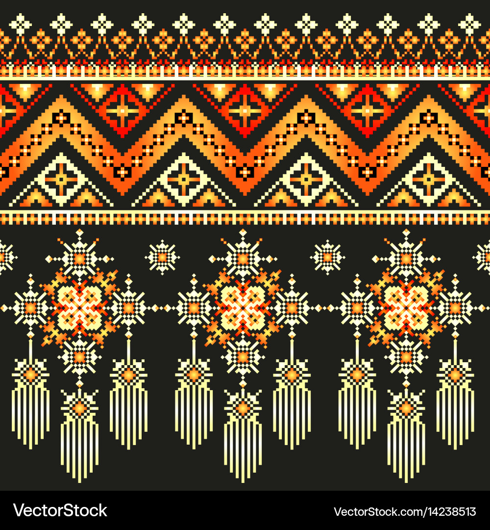 Ethnic pixel pattern embroidery folk tribal Vector Image