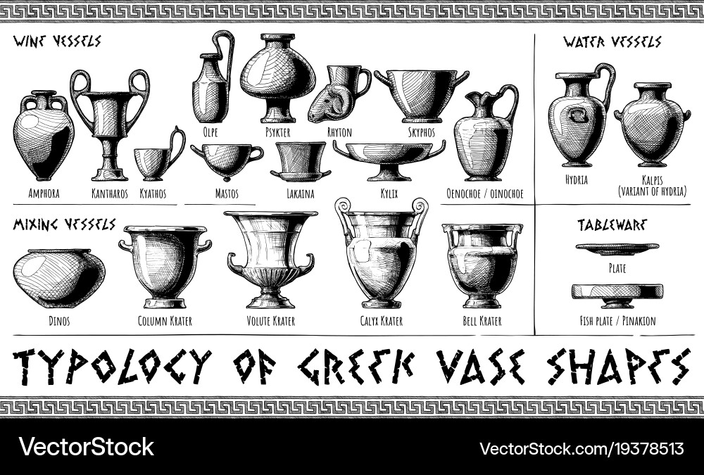 Greek Pottery Vessel Types Royalty Free Vector Image