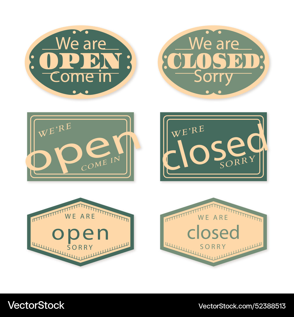 Vintage open and closed signboard collection Vector Image