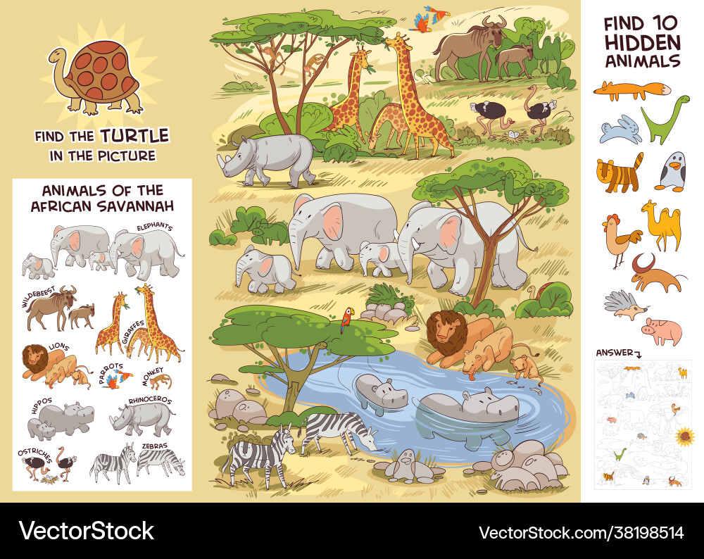 Animals african savannah puzzle hidden Royalty Free Vector