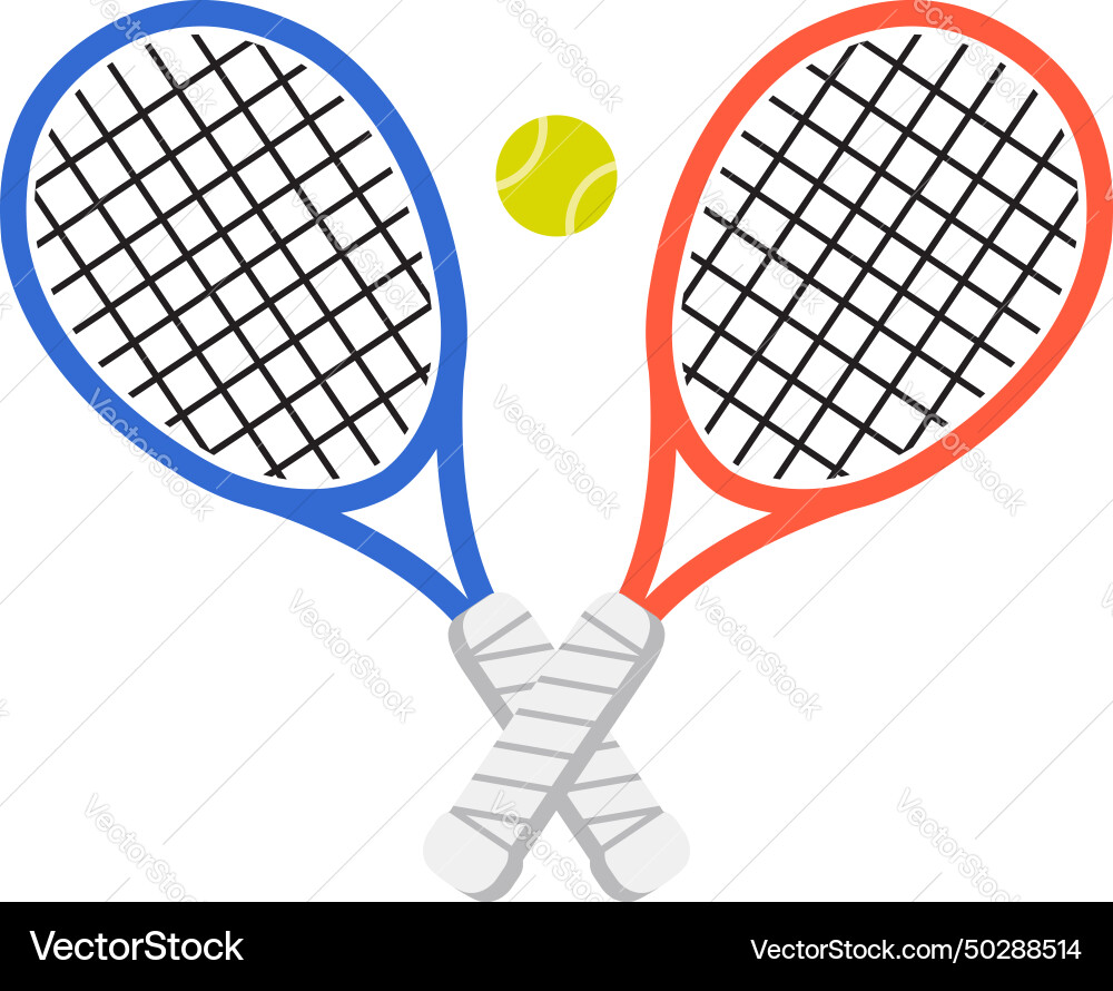 Crossed tennis rackets and ball Royalty Free Vector Image