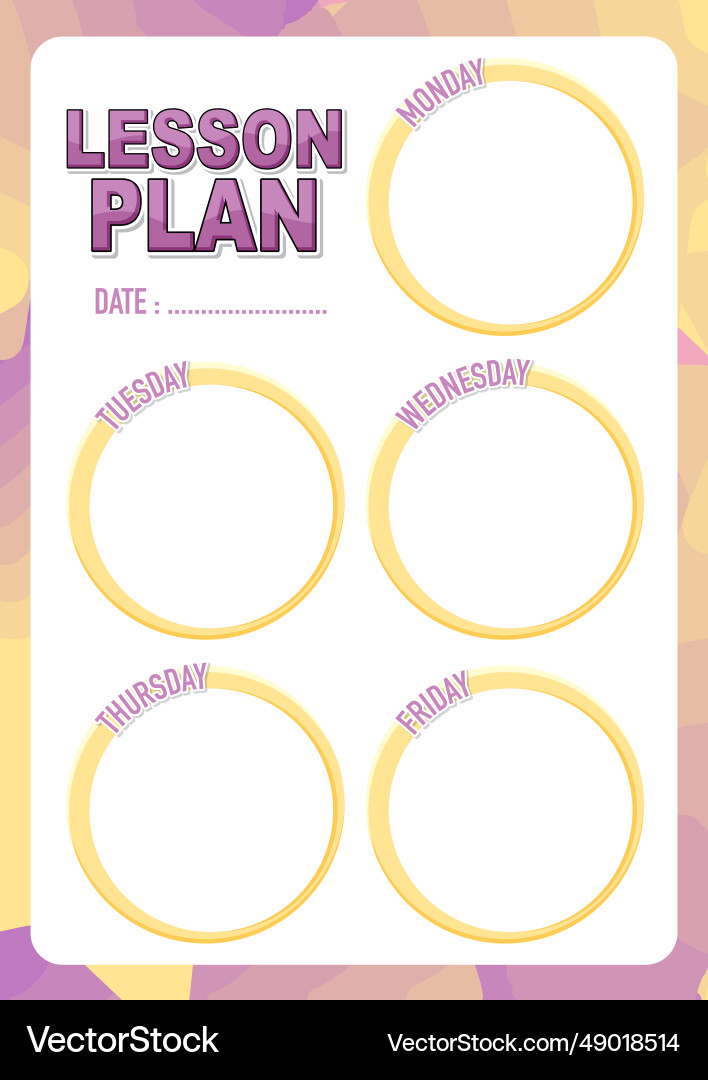 Montag bis Freitag Unterrichtsplan Lizenzfreies Vektorbild