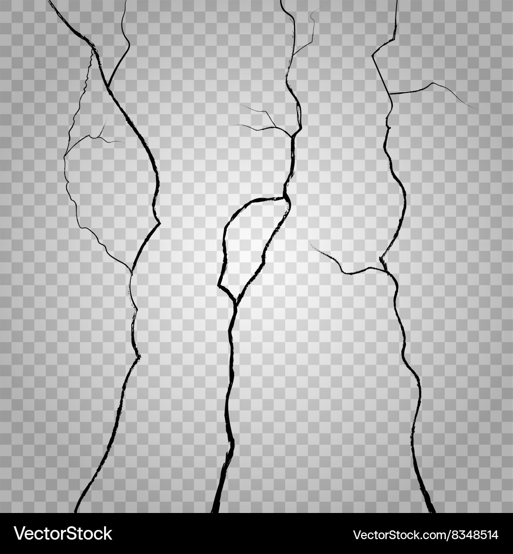 Wall cracks on transparent checkered Royalty Free Vector