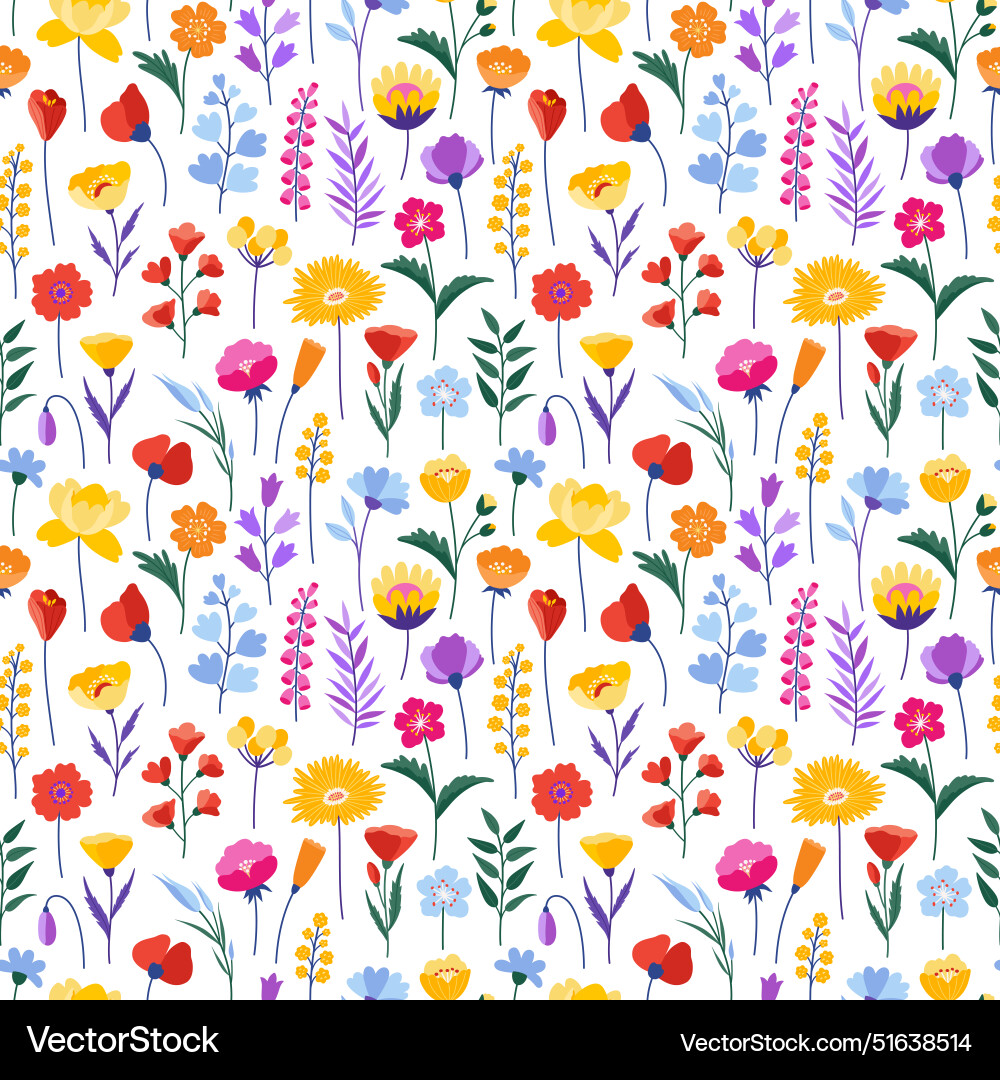Wildflowers seamless pattern bright and colorful Vector Image