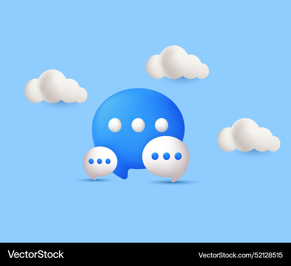 3d minimal white blue chat bubbles design Vector Image