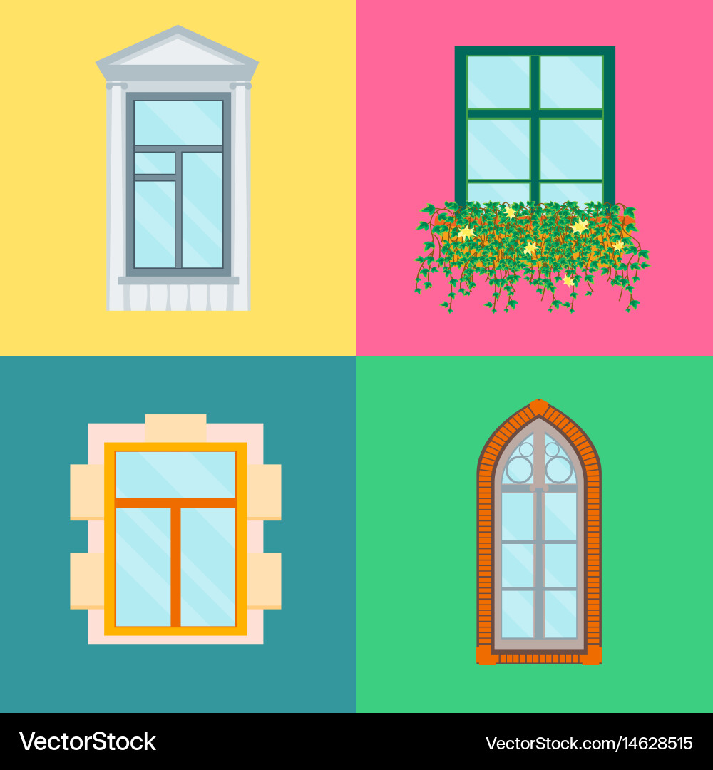 Cartoon windows set on a color background Vector Image