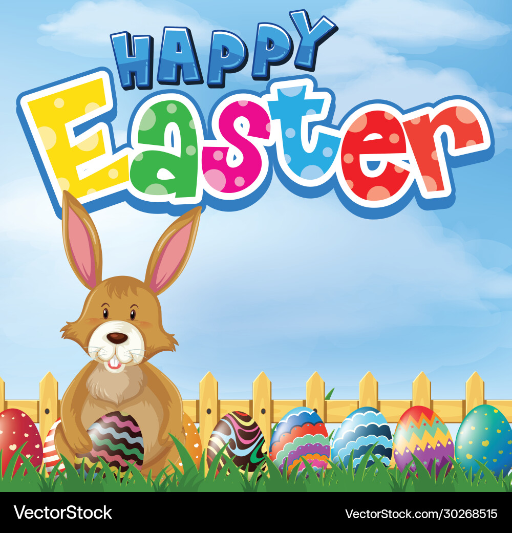 Happy easter font design with bunny and eggs Vector Image