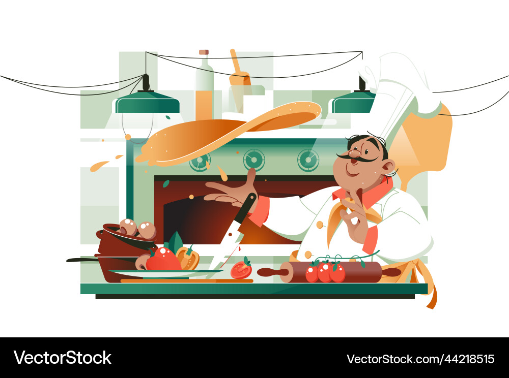 Pizzeria composition with chefs bake pizza Vector Image