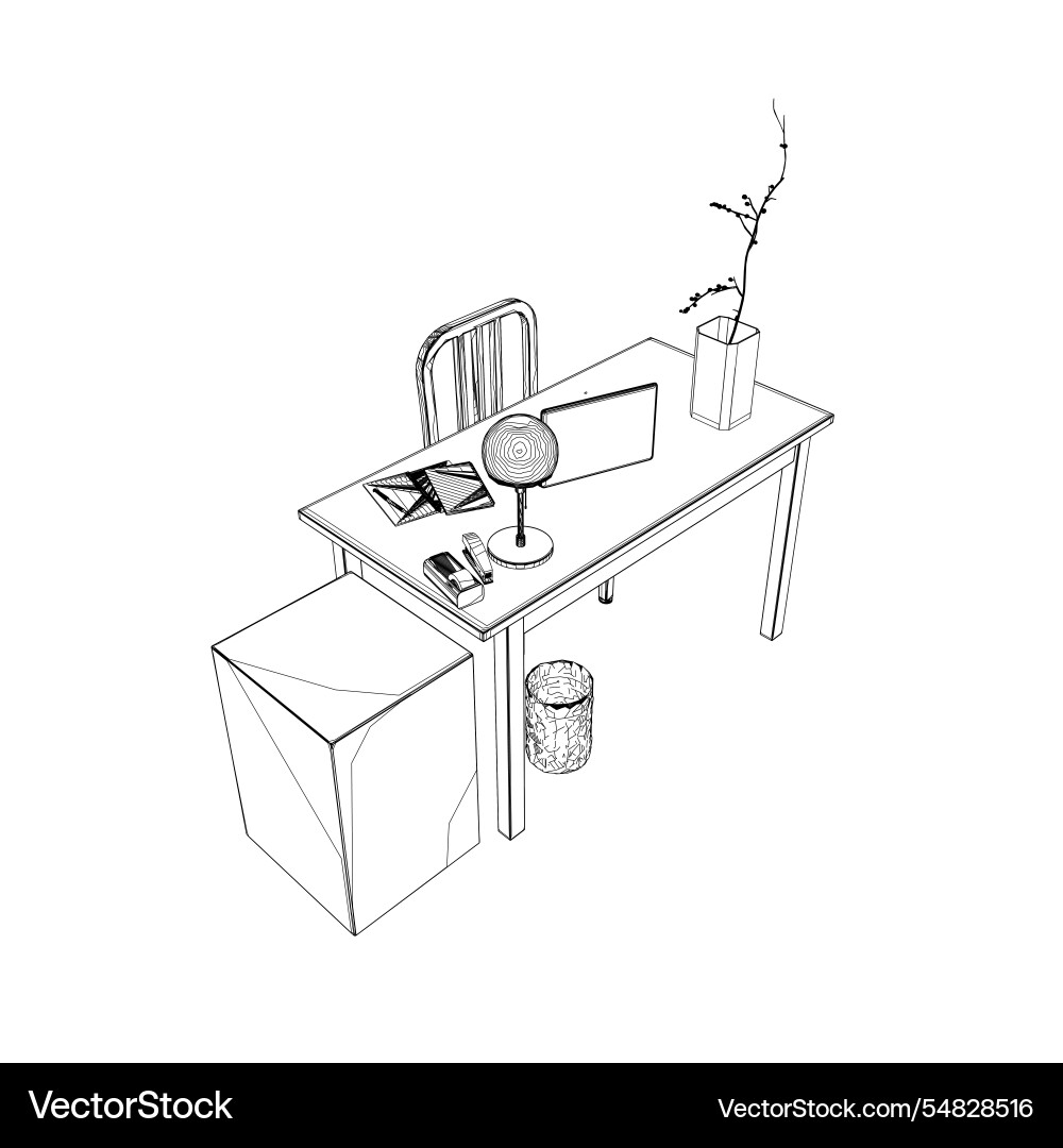 Empty workplace outline desk chair computer Vector Image