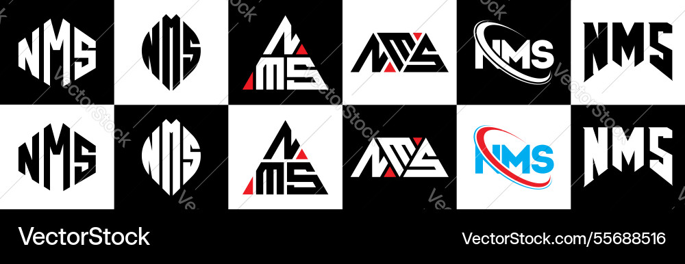 Nms letter logo design in six style polygon – Royalty-Free Vector | VectorStock