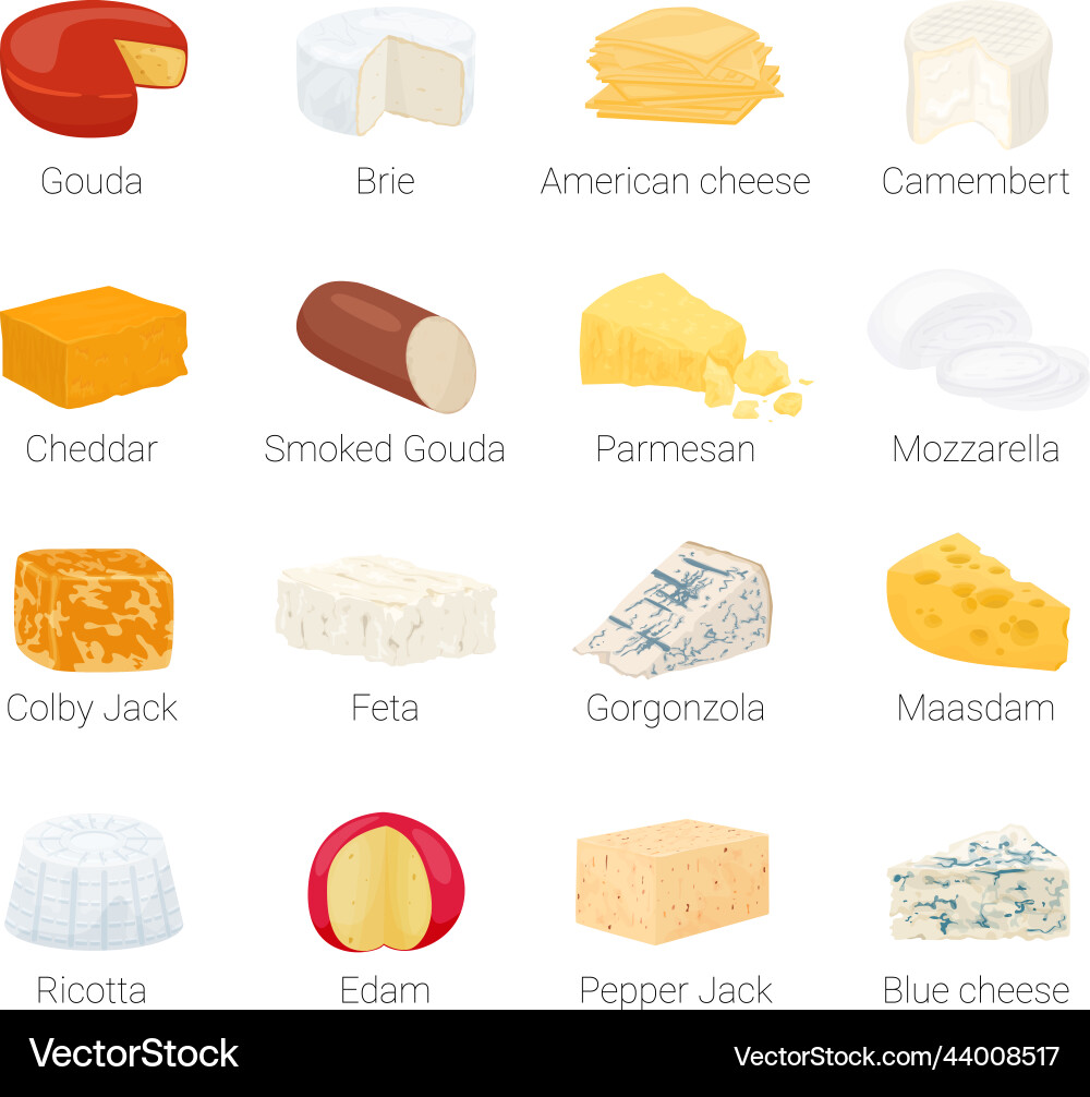 Cheese Flat Icon Set - Variety Royalty Free Vector Image