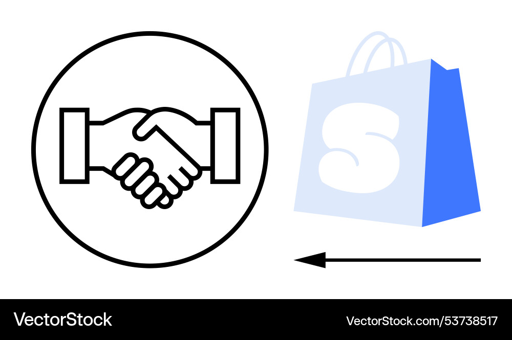 Handshake symbol inside circle and shopping bag Vector Image