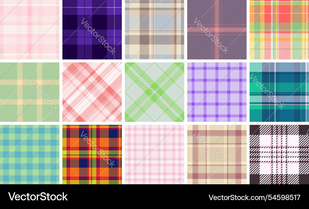 Plaid fabric designs featuring colorful checks Vector Image