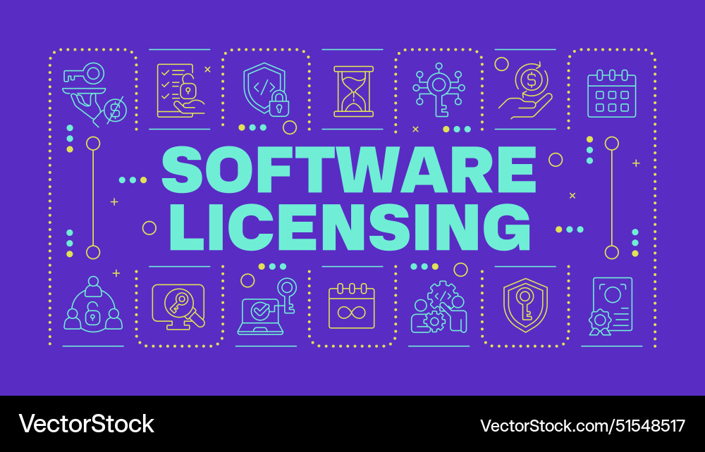 Software licensing purple word concept Royalty Free Vector