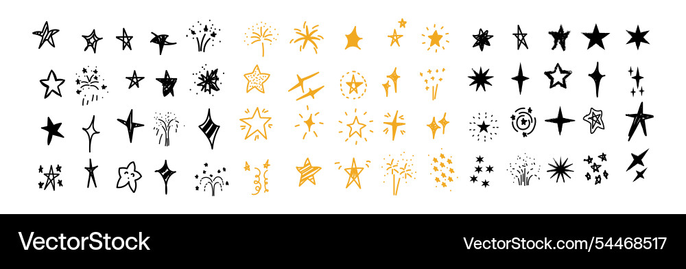Stars hand drawn set of in different Royalty Free Vector
