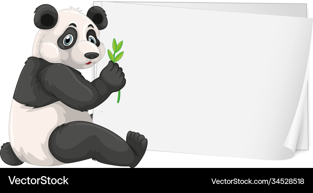 Blank sign template with cute panda on white Vector Image