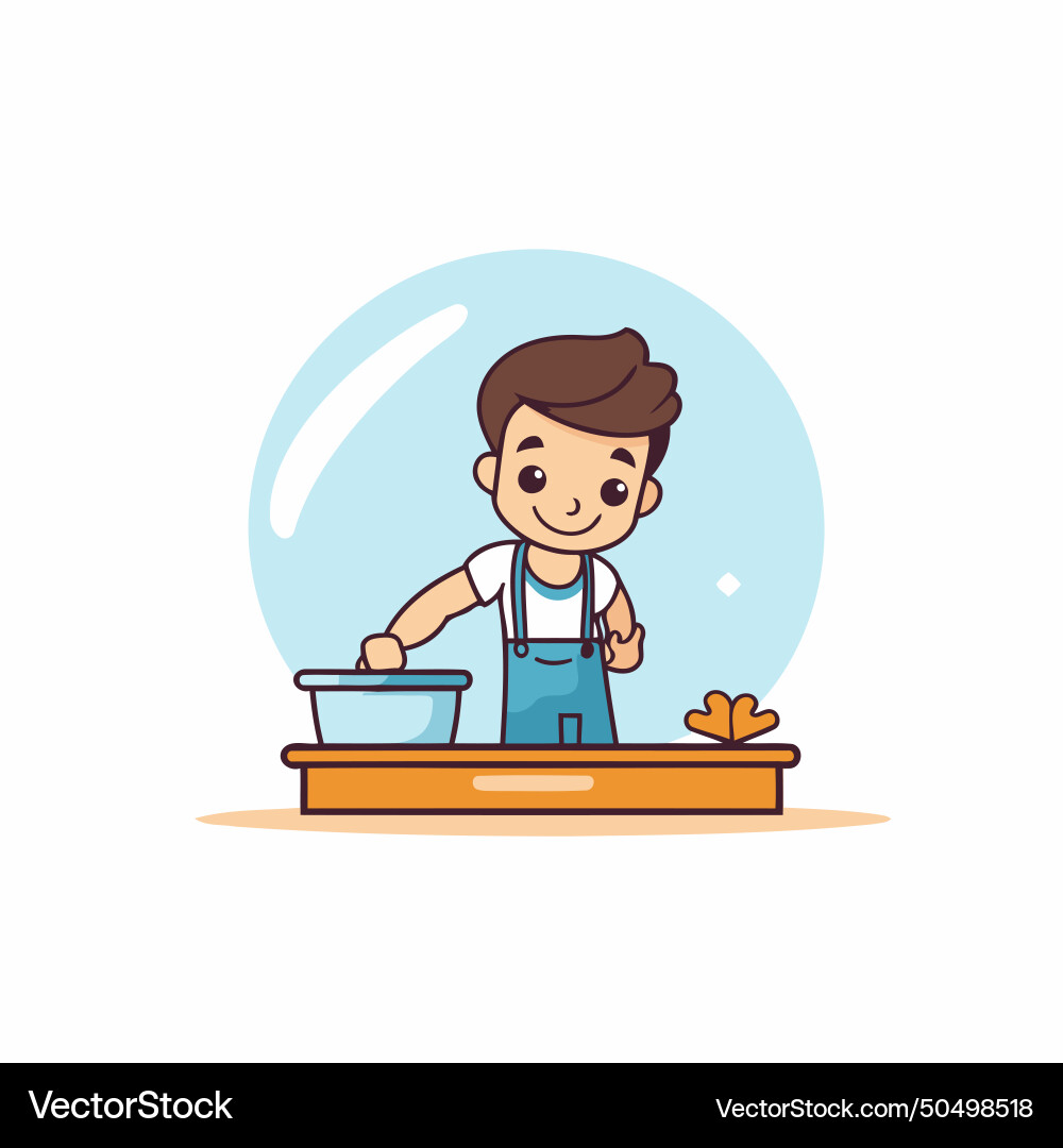 Cartoon boy cooking in the kitchen flat style Vector Image