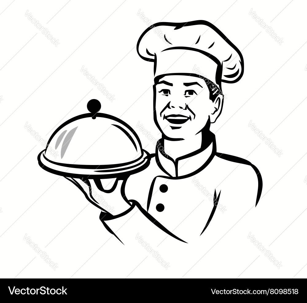Chef with hat and hot plate Royalty Free Vector Image