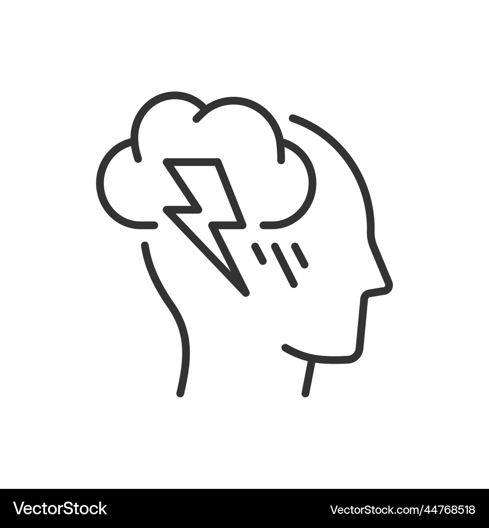 Human head with storm and lightning line icon Vector Image