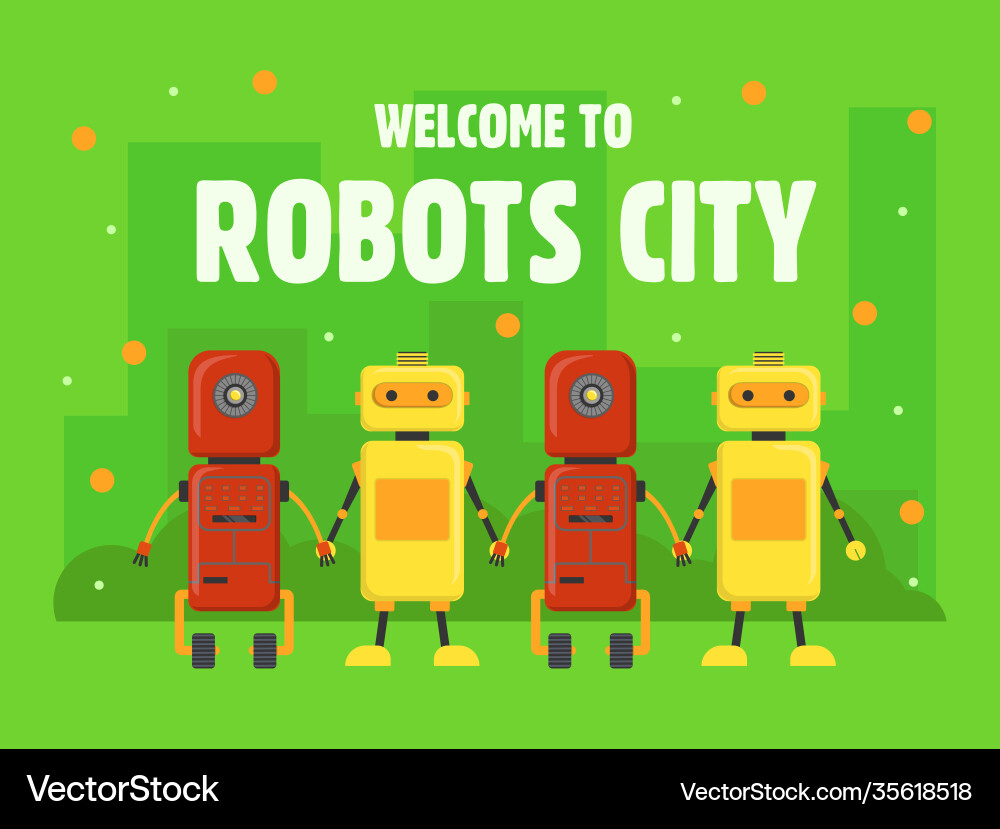 Robots city cover design Royalty Free Vector Image