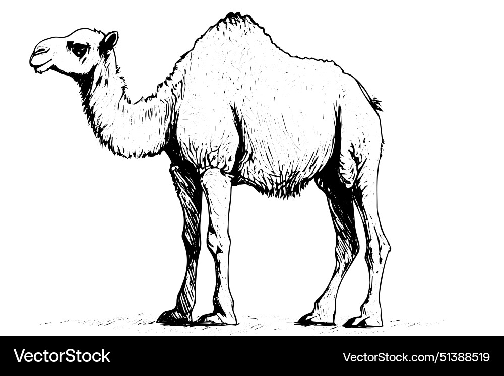 Camel hand drawn ink sketch engraved style Vector Image