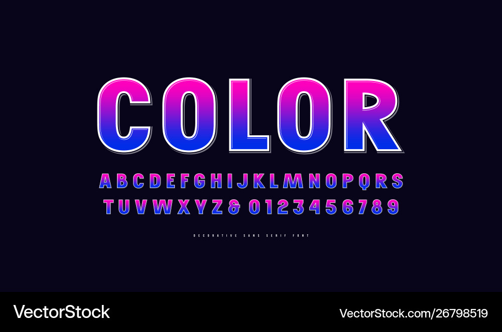 Decorative bright color sans serif font Royalty Free Vector