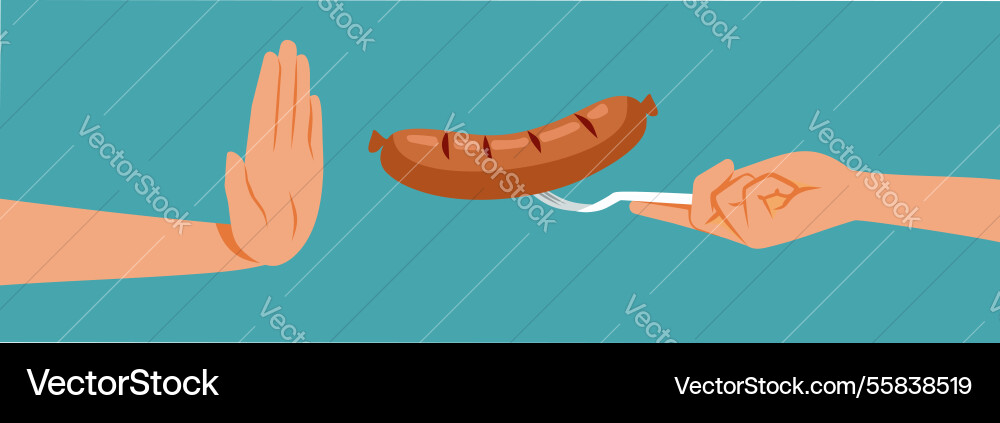 Person refusing to eat processed meat health Vector Image