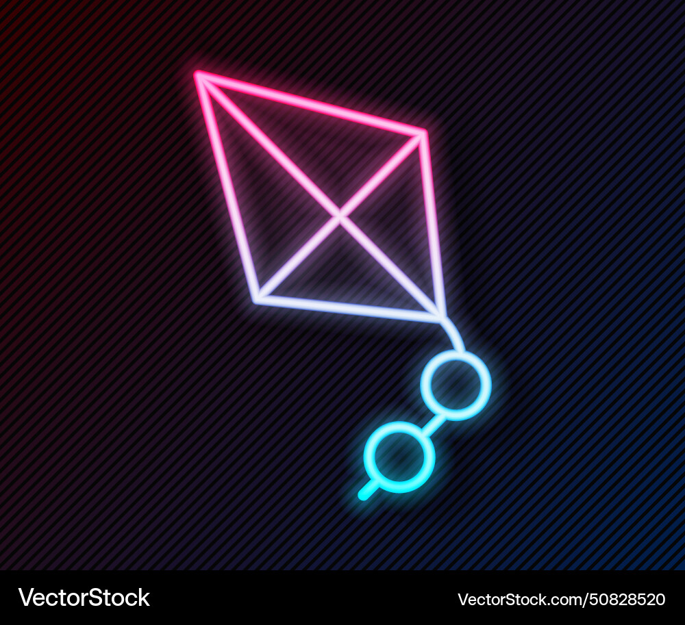 Glowing neon line kite icon isolated on black Vector Image