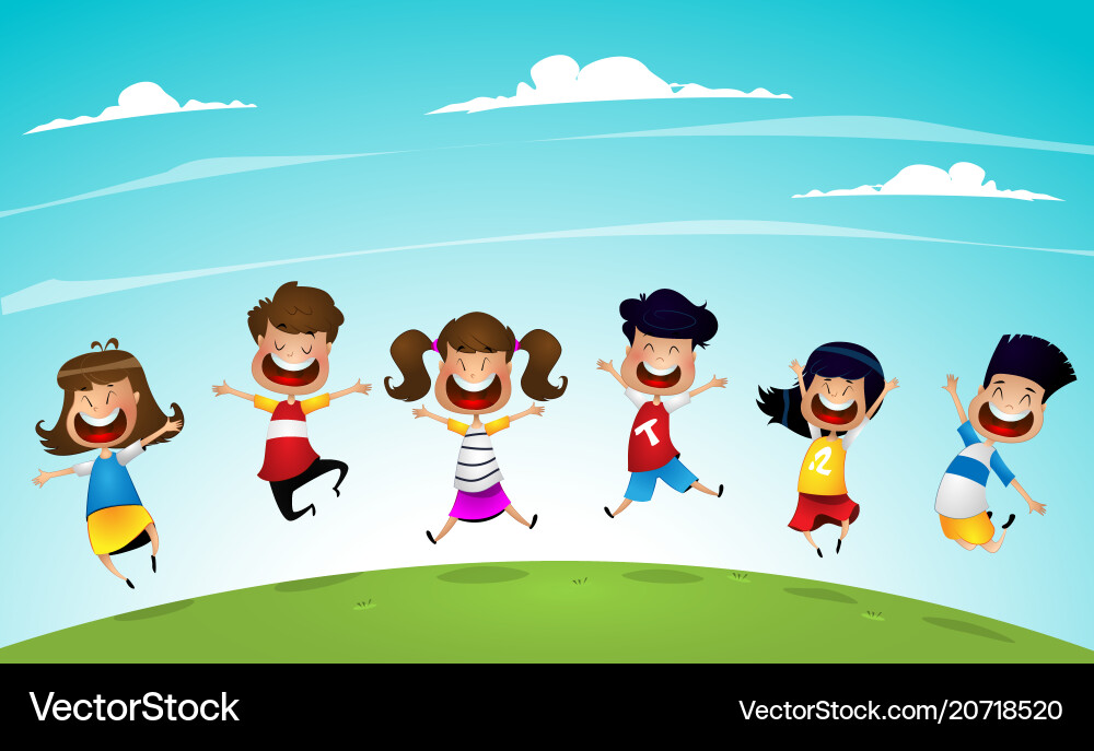 Happy Cartoon Kinder zusammen springen Lizenzfreier Vektor