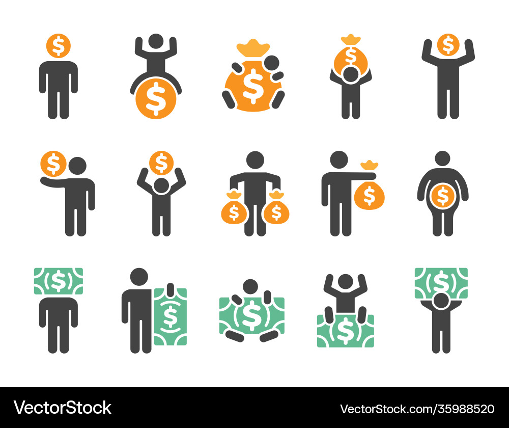 Money man icon set Royalty Free Vector Image - VectorStock