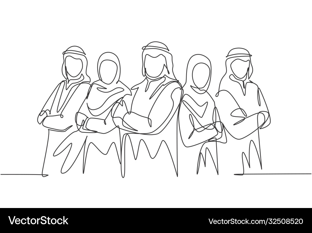 One continuous line drawing young muslim Vector Image