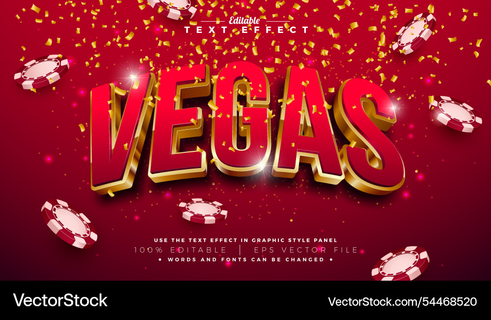 Vegas 3d text effect design editable and scalable Vector Image