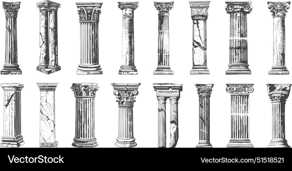 Ancient columns doodle style hand-drawn simple Vector Image