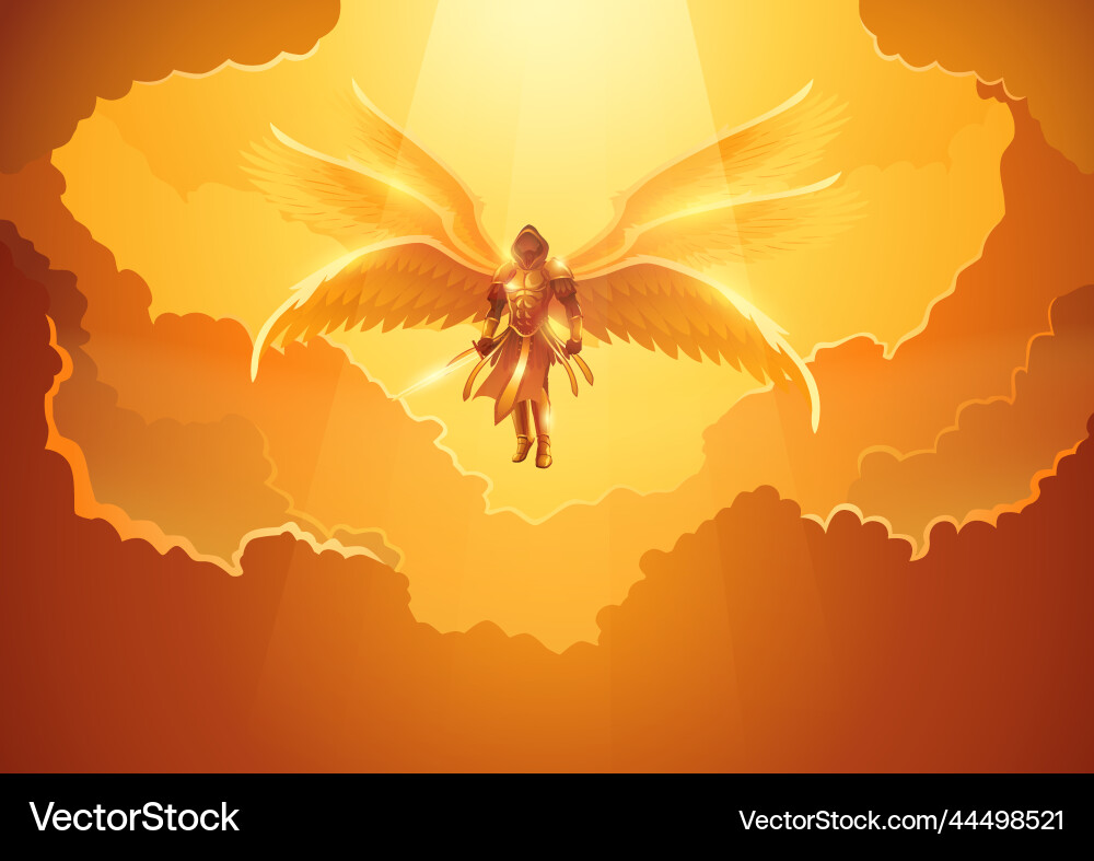 Archangel with six wings holding a sword Vector Image