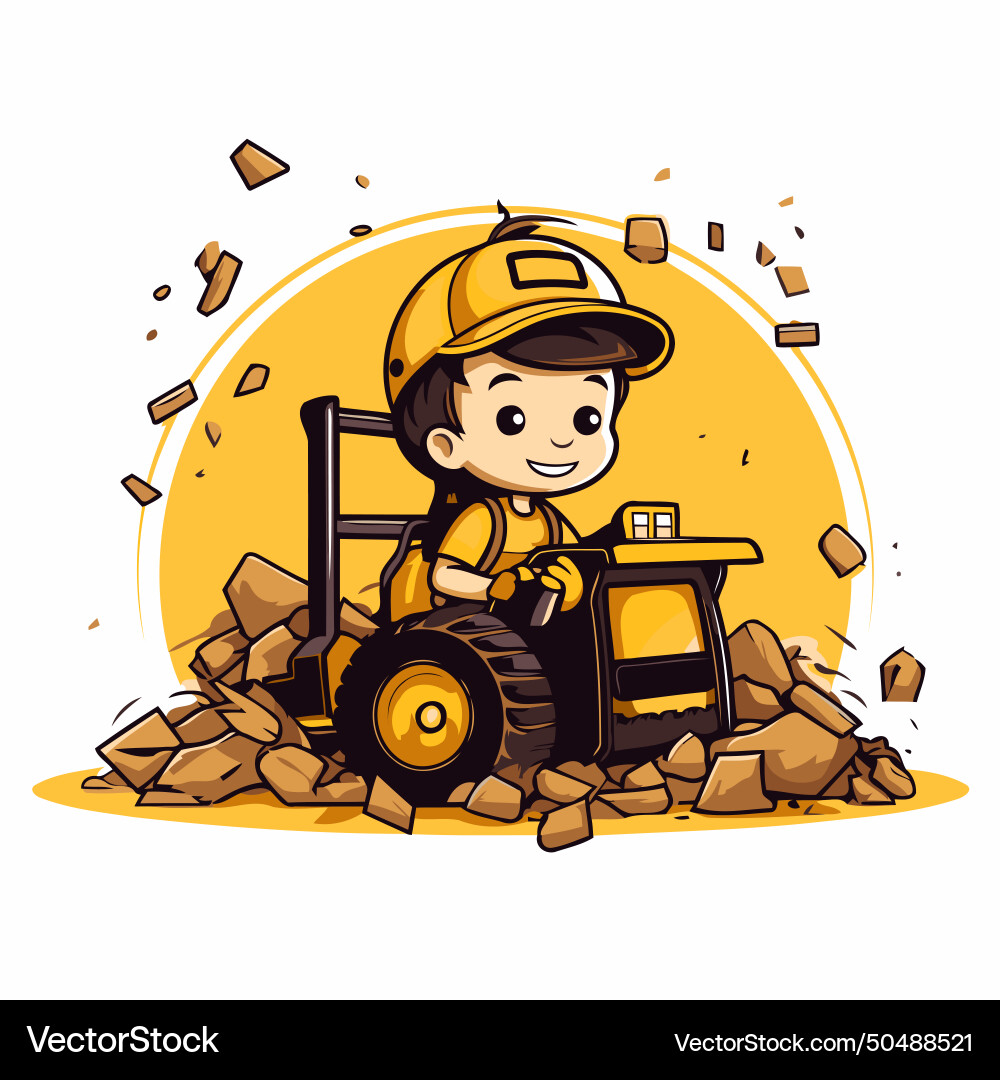 Cute cartoon boy working in a coal mine Royalty Free Vector