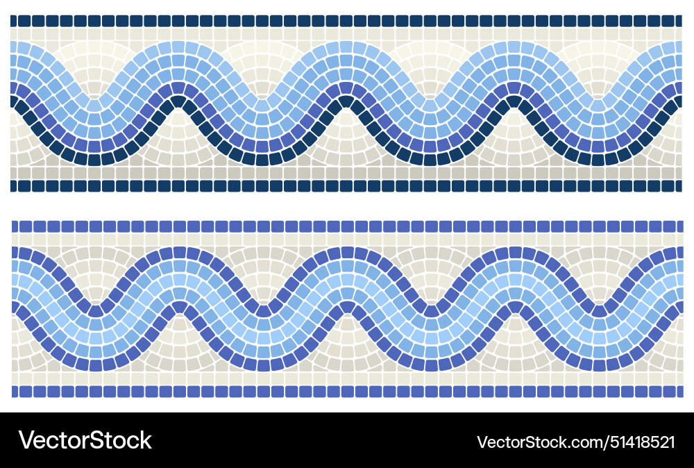 Mosaic wave ornament seamless wavy border line Vector Image