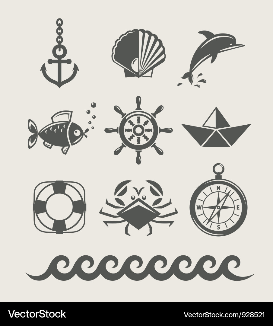 Sea and marine symbol set Royalty Free Vector Image
