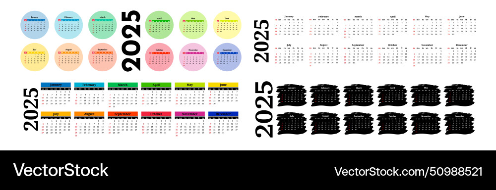 Set of calendars for 2025 isolated on a white Vector Image