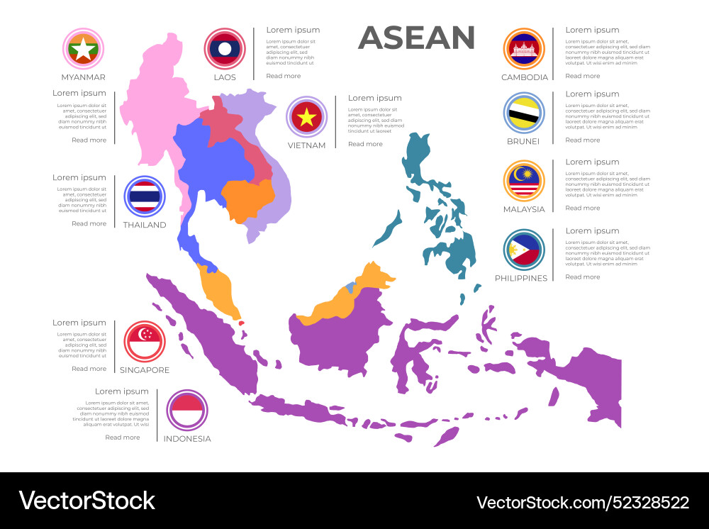 Asean map on white background Royalty Free Vector Image