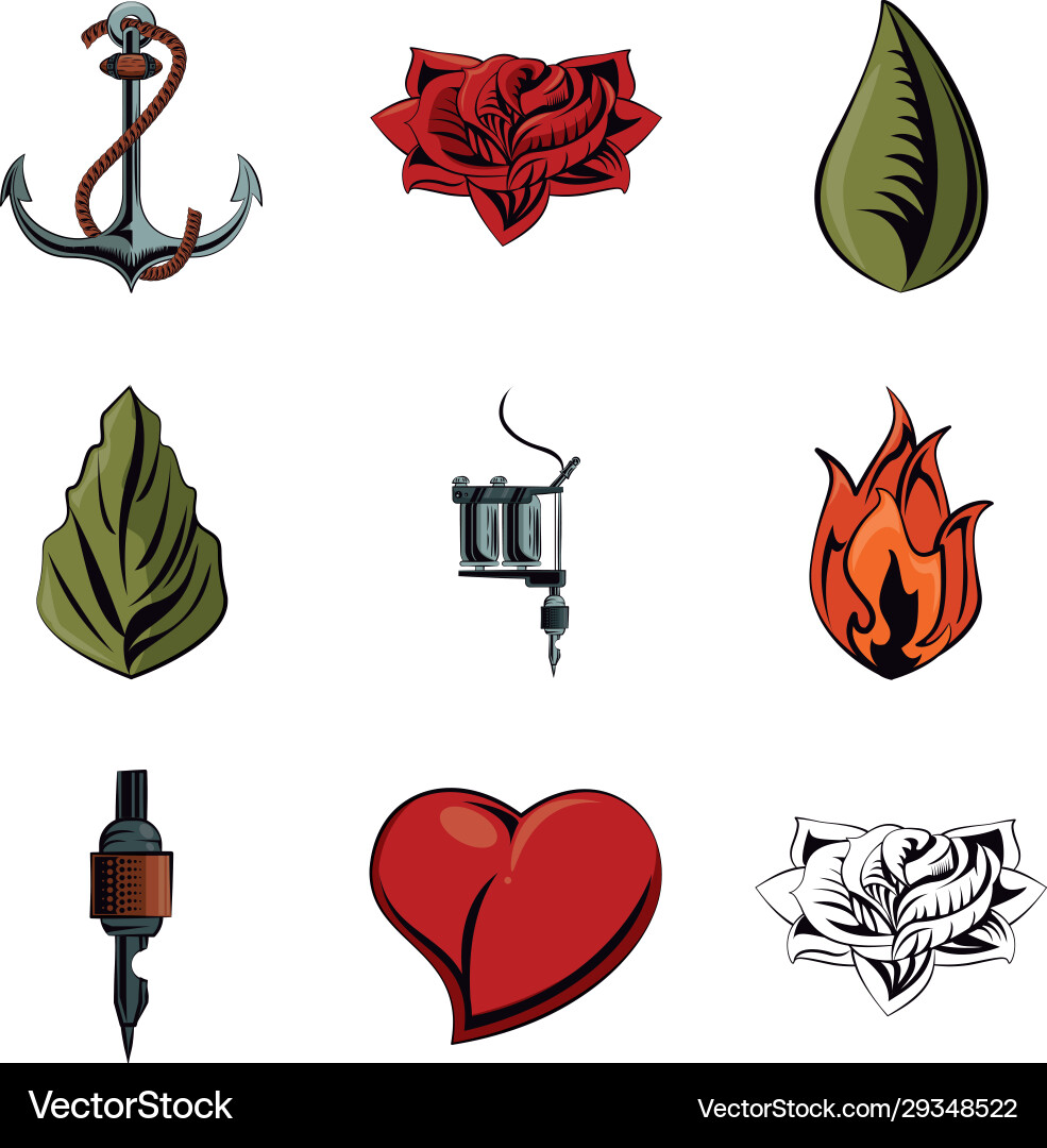 Bundle tatoos images icons Royalty Free Vector Image