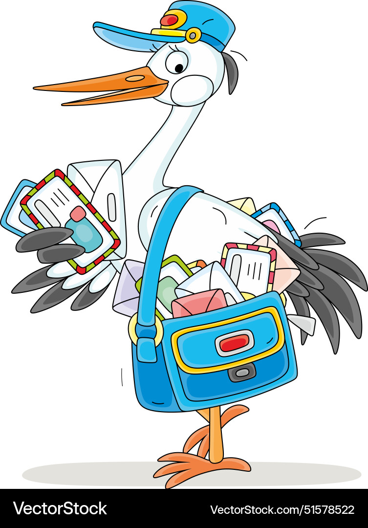 Funny bird postman with correspondence Royalty Free Vector