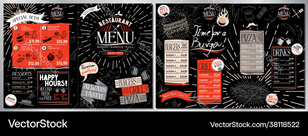 Grill restaurant menu card - a3 to a4 size Vector Image