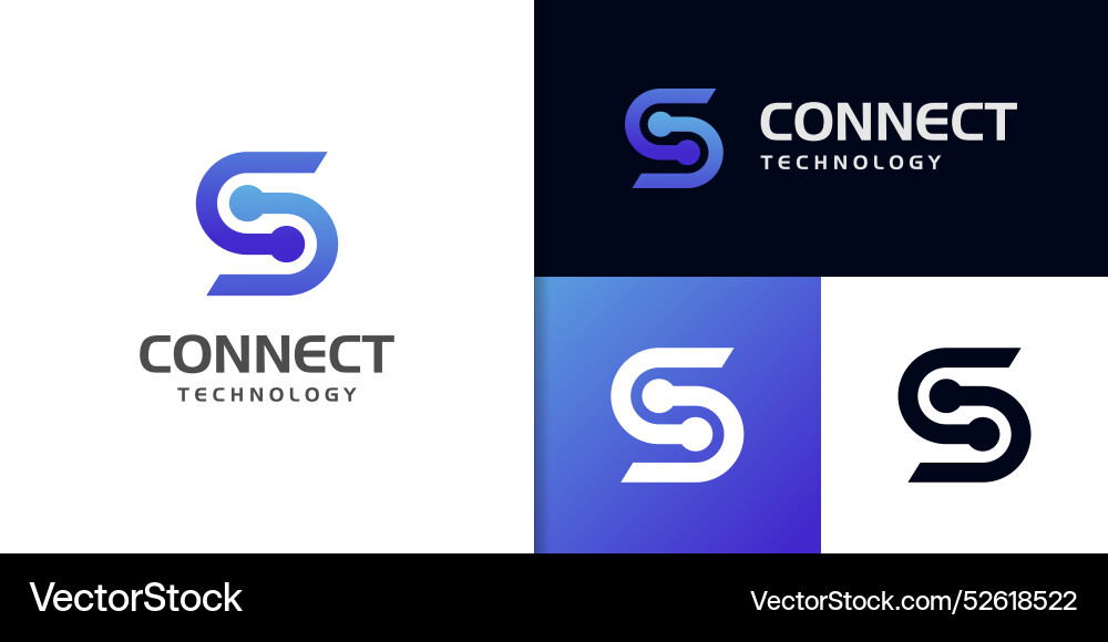 Initial letter s technology logo design set icon Vector Image