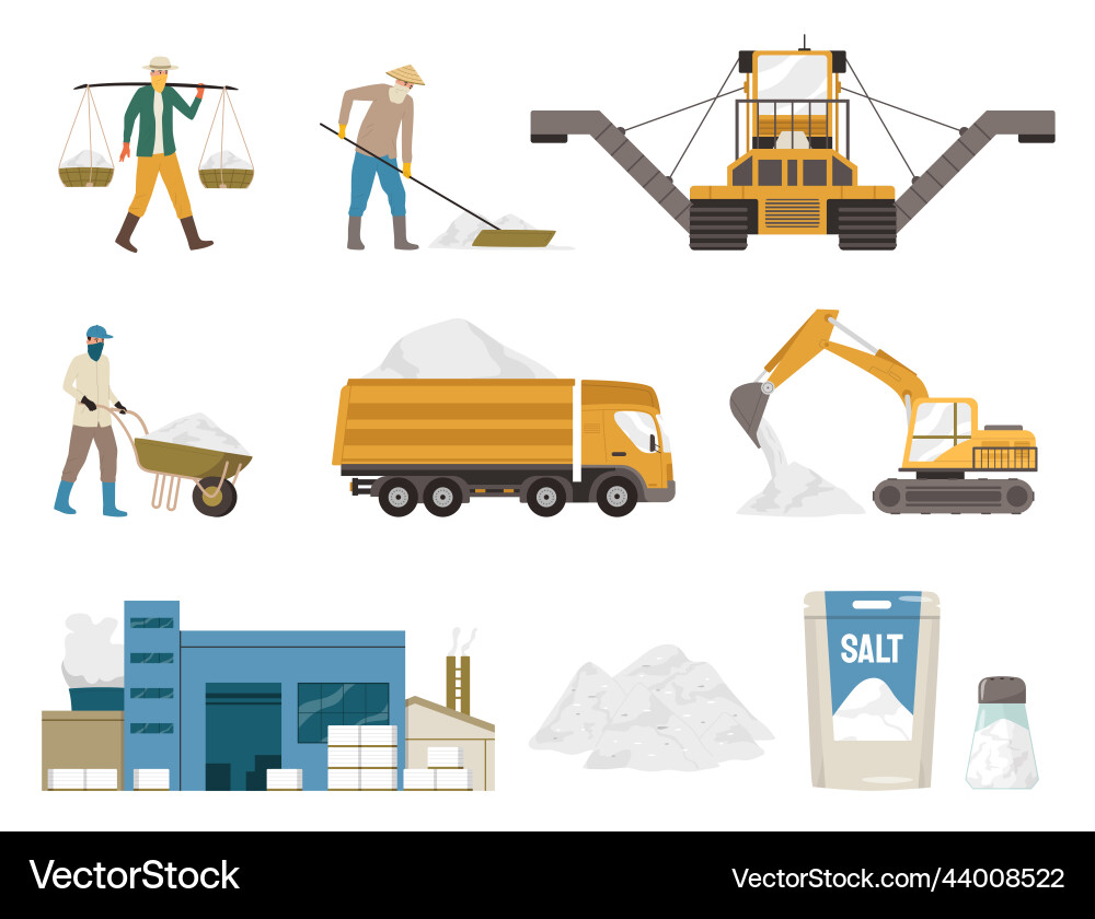 Salt production set Royalty Free Vector Image - VectorStock