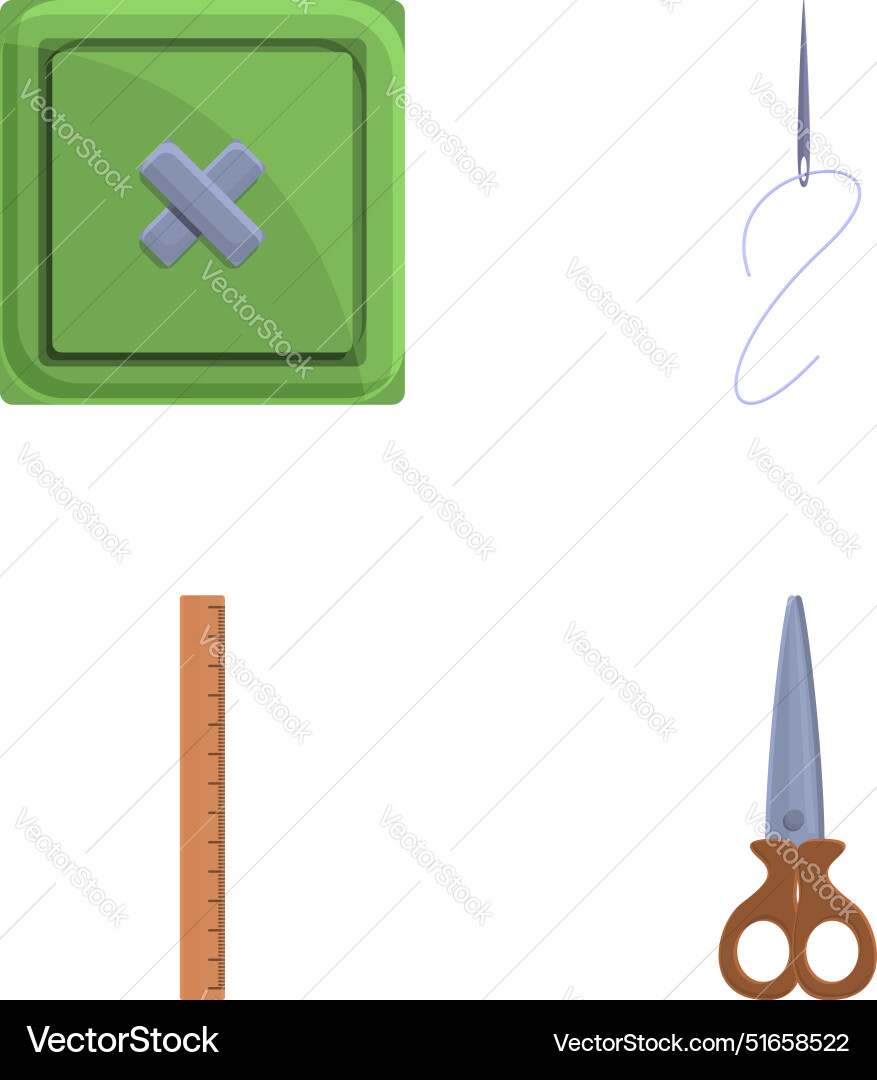 Sewing tool icons set cartoon needle Royalty Free Vector